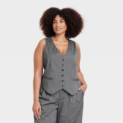 City Chic | Women's Plus Size Jazmin Pinstripe Vest - Silver - 20w : Target