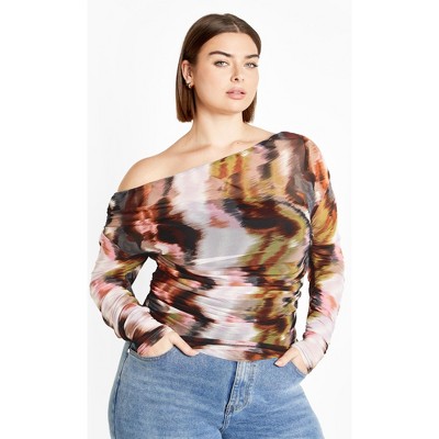 City Chic | Women's Plus Size Mesh Miranda Print Top - White - 14w : Target
