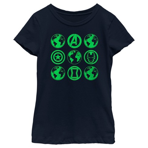 Girl's Marvel Earth Day Heroes Icons T-shirt - Navy Blue - Small : Target