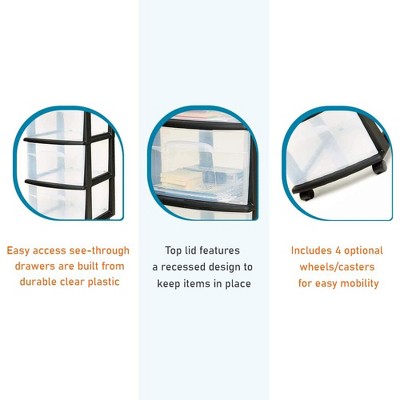 Homz Clear Plastic 3 Drawer Medium Home Organization Storage Container ...