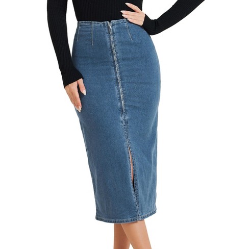 Allegra K Women's High Rise Front Slit Zipper Denim Skirts : Target