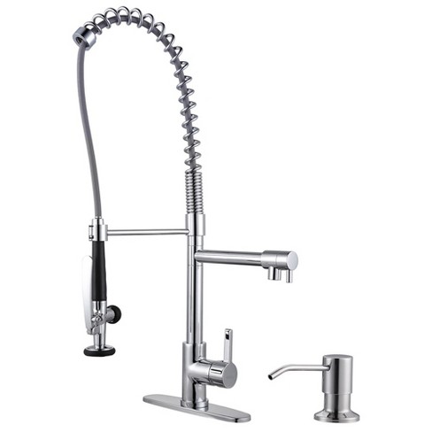 Wowow Commercial Single-handle Pull Down Sprayer Kitchen Faucet With Soap Dispenser In Chrome ...