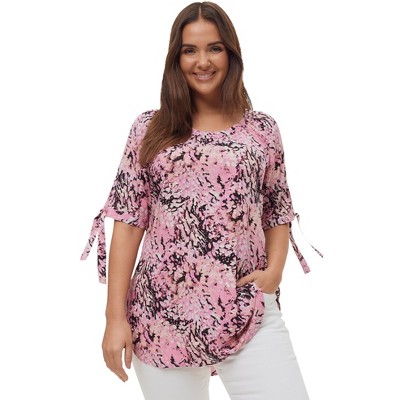 Ellos Women's Plus Size Tie-sleeve Scoop Neck Tunic - 24, Red : Target