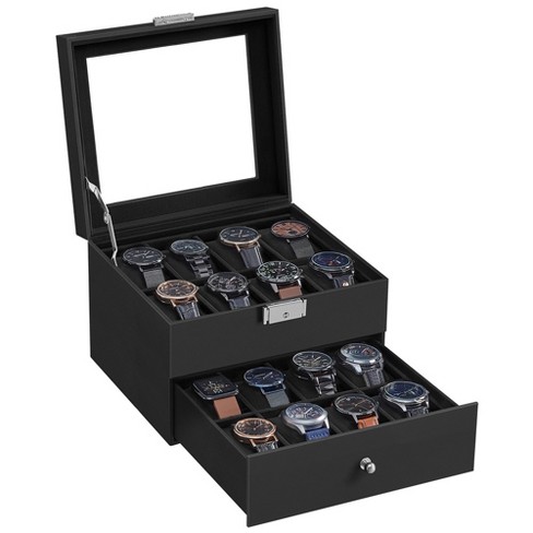 Songmics 16-slot Watch Box Watch Case With Glass Lid 2 Layers Lockable ...