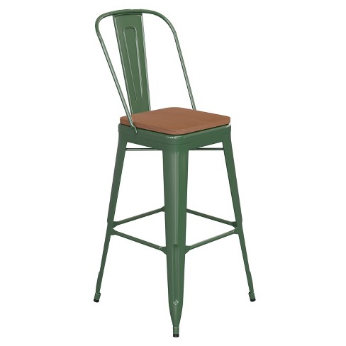 Flash Furniture Kai Commercial Grade 30" High Green Metal Indoor ...