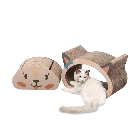 Opal 19" Modern Cardboard Happy Cat Head 2-in-1 Cat Cave Scratcher With ...
