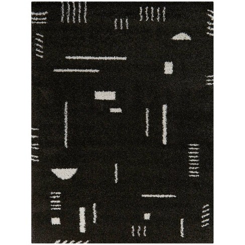 5'3"x7' Rupa Boho Moroccan Kids' Area Rug Black: Geometric High Pile ...