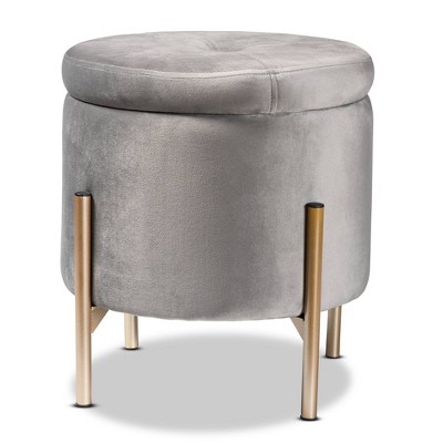 Malina Velvet Metal Storage Ottoman Gray/Gold - Baxton Studio : Target