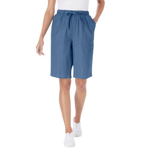 Woman Within Women's Plus Size Drawstring Denim Short - 12 W, Stonewash ...