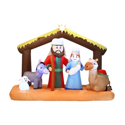 Costway 6.7ft Christmas Inflatable Nativity Scene W/ Leds & Built-in ...