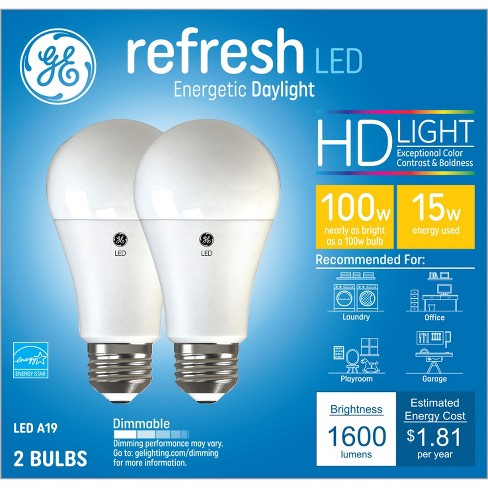 Ge 2pk 100w Relax A19 Led Light Bulbs Daylight: 15w Equivalent ...