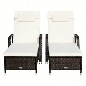 Gymax 2PC Adjustable Patio Rattan Chaise Lounge Chair with Cushioned ...