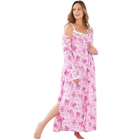 Only Necessities Women's Plus Size Long 2-piece Cabbage-rose Peignoir ...