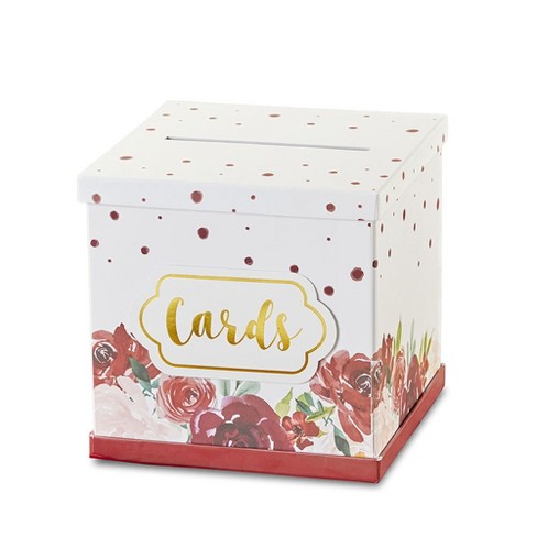 Kate Aspen Burgundy Blush Floral Collapsible Card Box | 28506na : Target