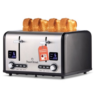 Peach Street 4 Slice Digital Countdown Bread Toaster, Stainless Steel ...