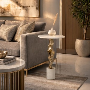Side Table with Sculptural Twisted Base and Textured Round Top - Modern ...
