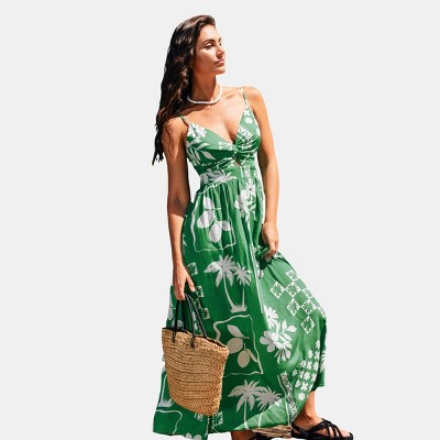Women's Green Tropical Sweetheart Twist & Keyhole Maxi Dress - Cupshe ...