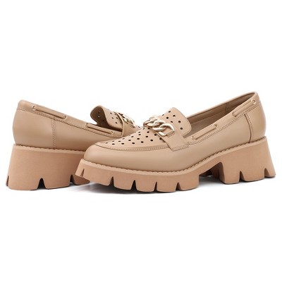 Platform Loafers For Women With Chain Comfort Chunky Heel Slip On Round ...
