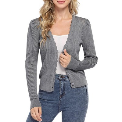 Women's Lightweight Mesh Cardigan Sweater With Wavy Trim Button Down ...