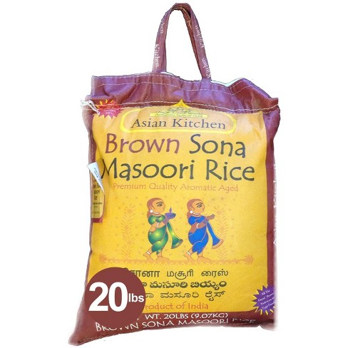 Asian Kitchen Brown Sona Masoori Rice - 20lbs (9.08kg) - Rani Brand ...