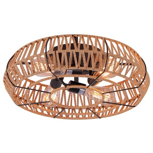 Hbezon 19'' Flush Mount Ceiling Light, 4-light Bohemian Hemp Rope Light ...