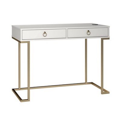 Loring Wood Writing Desk With Drawers And Charging Station White/gold ...
