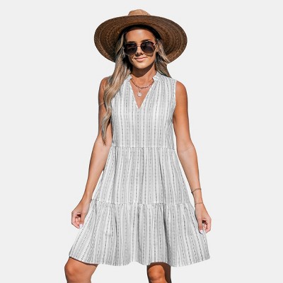 Women's Striped V-neck A-shape Dress - Cupshe-l-multicolored : Target