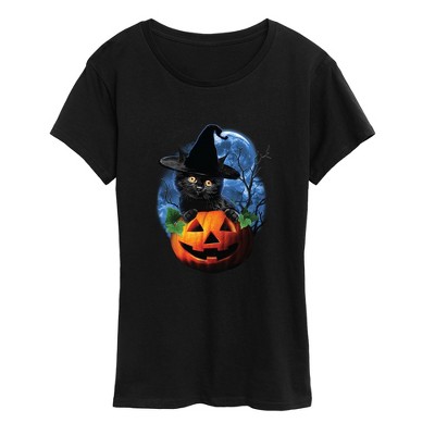 Women's - Instant Message - Halloween Black Cat Short Sleeve Graphic T ...