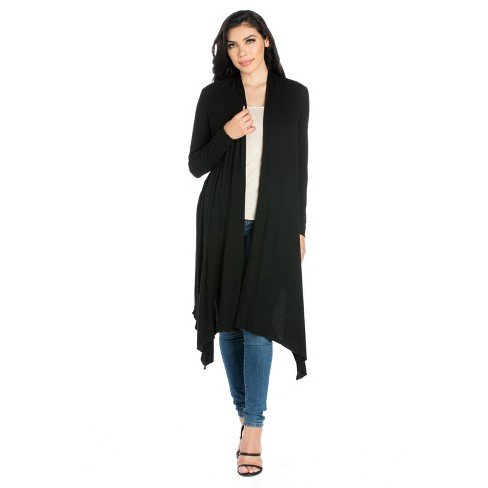 24seven Comfort Apparel Extra Long Open Front Cardigan-black-1x : Target