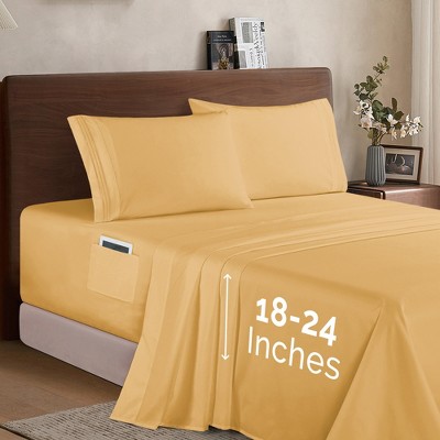 Extra deep 18-24 Inch Pocket 3 Line Embroidery, 4-Piece Sheet Set ...