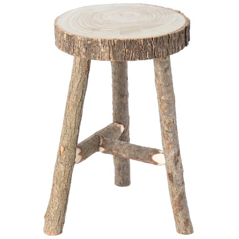 Vintiquewise Decorative Antique Log Cabin Natural Wooden Accent Stool ...