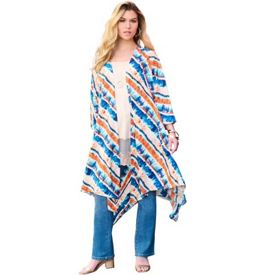 Roaman's Women's Plus Size Hanky-hem Duster - 3x/4x, Multi Vibrant Tie ...