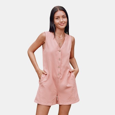 Women's Pink Sleeveless Straight Leg Romper - Cupshe-xl-pink : Target