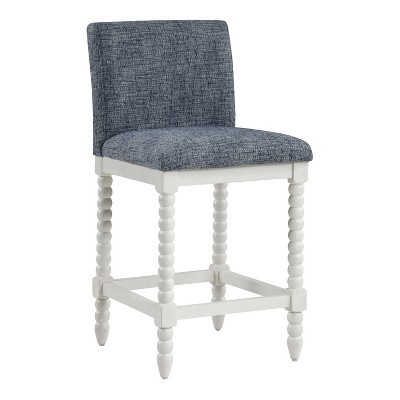 HomeStock 37.5 in.H Blue Finish Low Back Wood Frame Barstool Fabric ...