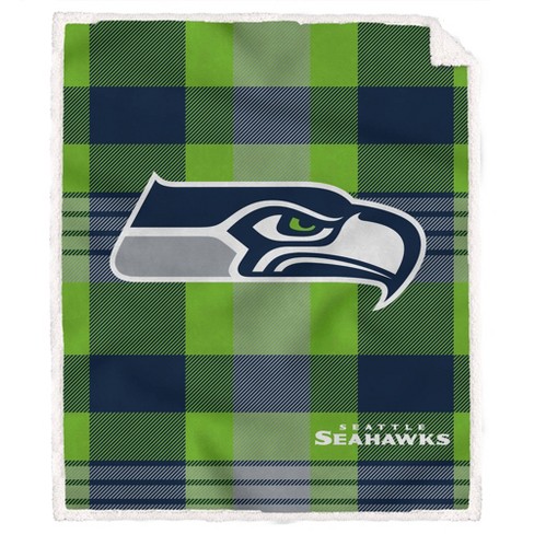 Nfl Seattle Seahawks Plaid Steel Royal Plush Faux Shearling Blanket ...