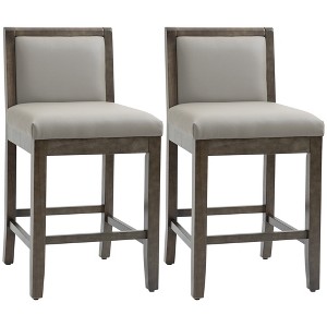 Homcom 25.5 Counter Height Bar Stools Set Of 2 Pu Leather Kitchen Stool Upholstered Bar Chairs With Back Wood Legs Gray Target