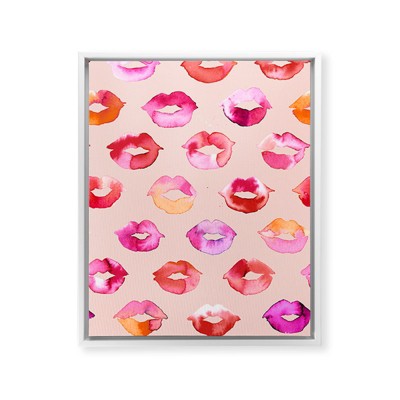 Ninola Design Sweet Pink Lips 16" X 20" White Framed Art Canvas ...