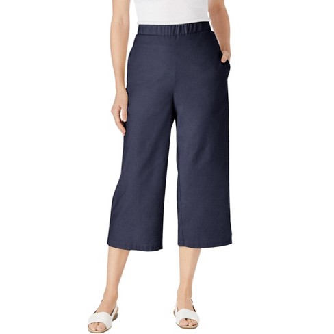 Woman Within Women's Plus Size Linen Capri - 36 W, Navy : Target