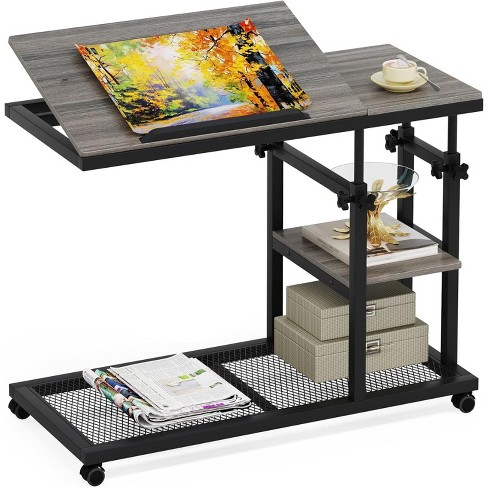 Tribesigns Height Adjustable End Table, C-type Side Table With Wheels ...