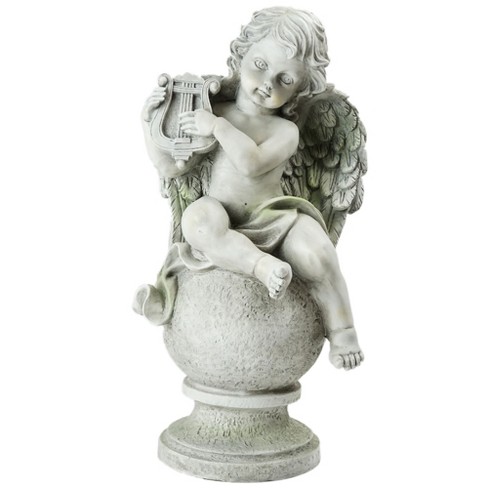 Northlight 15.25" Cherub Angel Sitting Playing Instrument Outdoor Patio ...