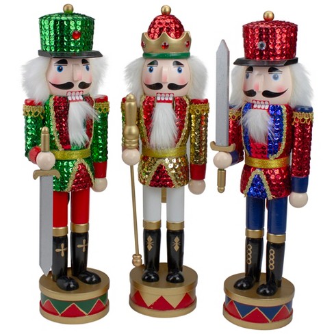 Northlight Set Of 3 Red Sequin Jacket Wooden Christmas Nutcrackers 14. ...