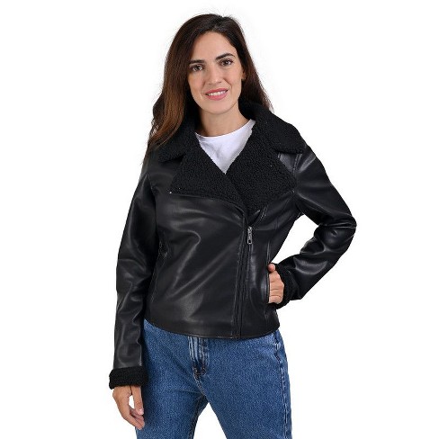 Lee Women's Biker Jacket With Fur 231, Black, Xl : Target
