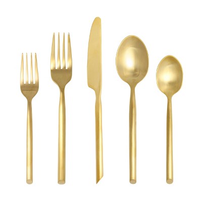 Fortessa Tableware Solutions 5pc Velo Brushed Gold Plated Flatware Set ...