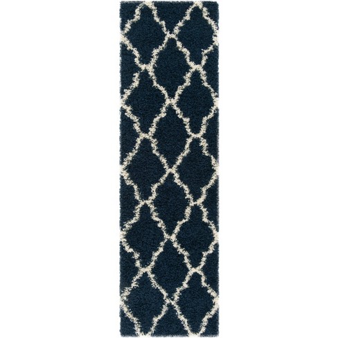 Dallas Shag Sgd257 Power Loomed Runner Rug - Navy/ivory - 2'3"x12 ...