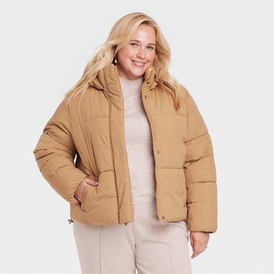 Women's Nylon Puffer Jacket - A New Day™ Tan 1x : Target