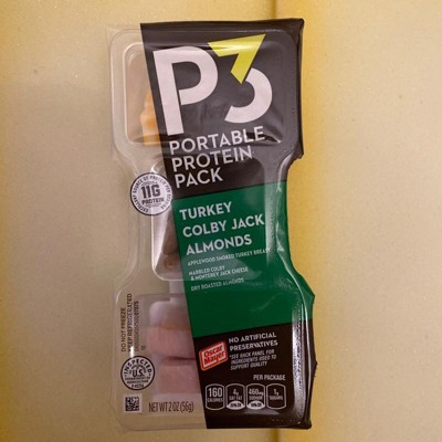 P3 Portable Protein Snack Pack With Turkey, Almonds & Colby Jack Cheese ...