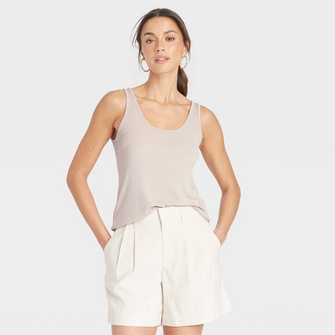 Women's Ribbed Tank Top - A New Day™ Beige Xs : Target
