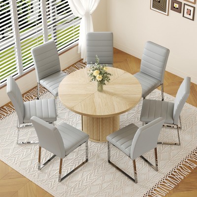 6-Piece Dining Set: 47.2 in Round Table with Roman Column Base ...