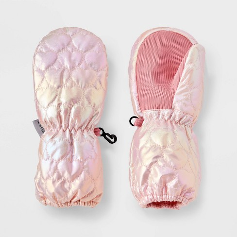 Toddler Girls Shiny Quilted Foil Heart Extended Wrist Mittens Cat Jack Pink Target