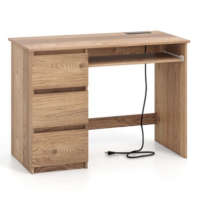 Costway Computer Desk With Power Outlets And Usb Ports & Type-c Hutch ...